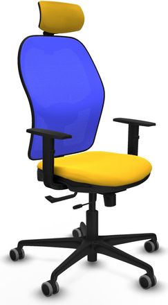 Piqueras y Crespo Ergonomischer Stuhl f&uuml;r die Arbeit zu Hause mit 1D-Armen, h&ouml;henverstellbare Lendenwirbelst&uuml;tze und h&ouml;henverstellbares Kopfteil, Blau/Gelb