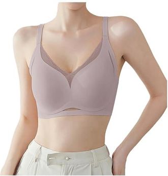 Generic 2026 Soutiens-gorge pour femme sans trace Dentelle fine Sexy Bonnet fixe R&eacute;traction Paire Run Push Up Expansion, beige, 3XL
