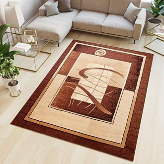 Tapiso Atlas Tapis Poils Ras Moderne Marron Beige Cr&egrave;me G&eacute;om&eacute;trique Vitre Bordure Mouchet&eacute; Tapis Salon Chambre Adulte Salle &agrave; Manger Bureau Oeko-TEX R&eacute;sistan