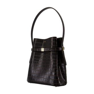Toteme Womens Crocodile-Embossed Leather Top Handle Bag Black Cowhide