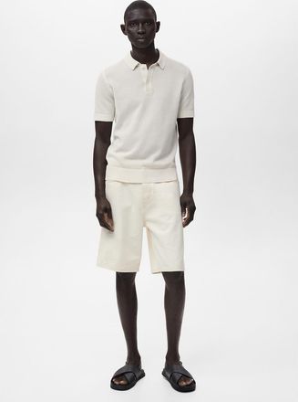 Mango Baumwoll-Poloshirt mit Lochmuster cremeweiß - Herren - XXL - MANGO MAN