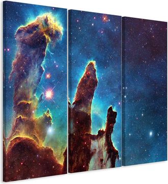 Paul Sinus Art 3 teiliges Leinwand-Bild 3x90x40cm (Gesamt 130x90cm) Künstlerische Fotografie - Leuchtende Galaxie auf Leinwand exklusives Wandbild moderne Fotografie