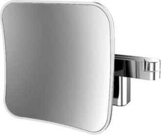 Emco EVO LED Kosmetik- und Rasierspiegel am Doppelgelenkarm, eckiger Kosmetikspiegel mit Beleuchtung zur Wandmontage, dimmbarer Vergrößerungsspiegel (5-fac