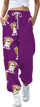 Generic Pantalon de surv&ecirc;tement pour femme - Pantalon de yoga taille haute avec poches en coton pour femme, violet, 4XL