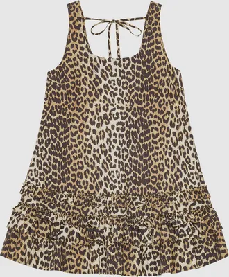 Ganni Robe Printed Cotton Poplin U-Neck Almond Milk