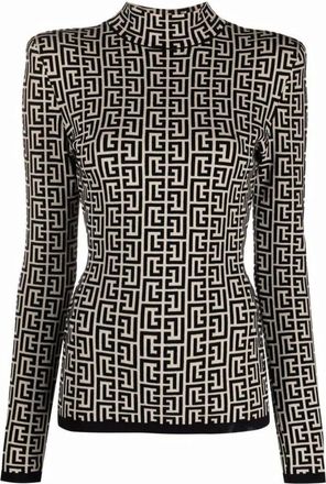 Balmain Femme, Pulls, Multicolore, Taille: 36 FR Robe Longue Manches Monogramme Col Montant