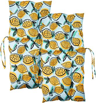 MG Design 2er-Set Stuhlkissen 100x50 cm mit Zitrone Druck - Stuhlkissen mit B&auml;ndern, Steppkissen - Sitzkissen f&uuml;r Gartenstuhl, Outdoor Stuhlauflage als Stuhl Ki