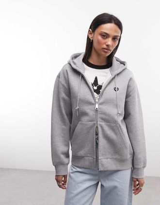 Carhartt Work in Progress Sweat &agrave; capuche zipp&eacute; avec petit &eacute;cusson en forme de coeur - Gris chin&eacute;