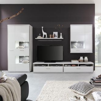 Loftscape home24 Vitrinenschrank 94 x 201 x 38cm Grau/Wei&szlig;