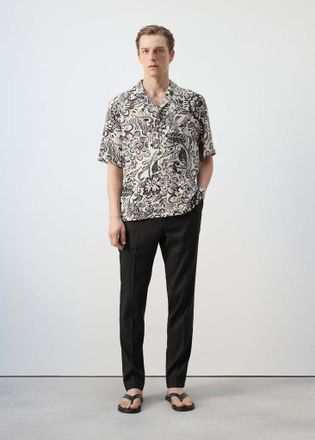 Mango Chemise fluide imprim&eacute;e col bowling beige - Homme - XS - MANGO MAN