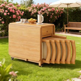 Generic Mobiler K&uuml;chentisch, Ausziehbarer Esstisch, Massivholz-Klapptisch, Aus Holz, for K&uuml;che, Esszimmer, Wohnzimmer, Restaurant(6 Chairs)