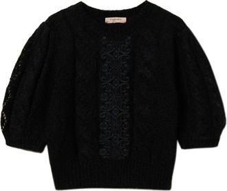 Twin-Set Pullover mit Spitzendetail - Schwarz