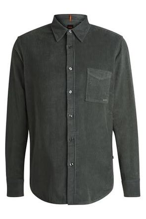 BOSS Hommes Relegant 6 Chemise Regular en Velours côtelé de Coton à Poche plaquée