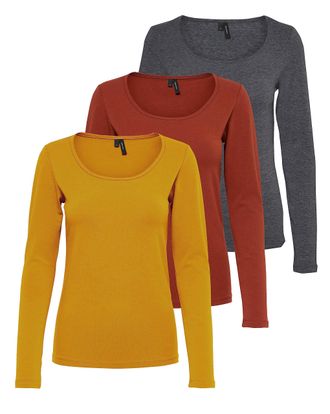 Vero Moda Damen VMMAXI My LS Soft UNECK NOOS 3-Pack, Golden Yellow/Burnt Henna & DG, XXL