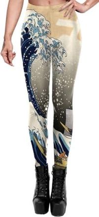 Ocean Plus Pantalon dhalloween pour Femme Motif T&ecirc;te de Mort Impression Num&eacute;rique Pantalon de Yoga Legging de Sport (M, Vague g&eacute;ante)