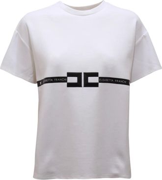 Elisabetta Franchi Femme, Tops, Blanc, Taille: 38 FR Ma-022-56E2 Maglia Over Heavy Cotton