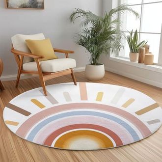 Generic Couleur Tapis Rond pour Enfant Minimaliste Rayures Soleil, Boh&eacute;mien Tapis Doux Antid&eacute;rapant pour Gar&ccedil;ons Filles, pour la Chambre Salle de Jeux Grand P