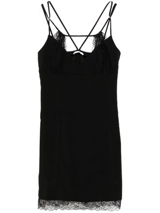 Patrizia Pepe robe courte ornée de dentelle à col v - Noir