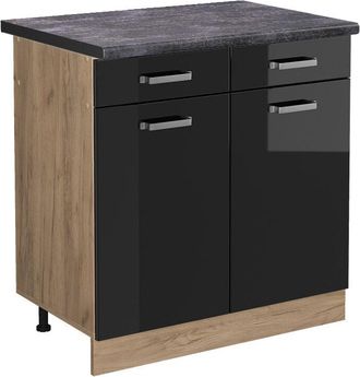 Vicco Meuble cuisine R-Line, Noir Haute brillance, 80 cm, PT Anthracite, Vicco