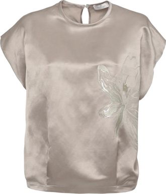 PANICALE Panicale, Femme, Blouses et Chemises, Beige, Taille: 40 FR Chemisier Orn&eacute; &agrave; Col Rond