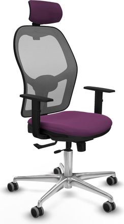 Piqueras y Crespo Ergonomischer Stuhl mit 1D-Armlehnen, h&ouml;henverstellbare Lendenwirbelst&uuml;tze und h&ouml;henverstellbares Kopfteil, Grau/Violett