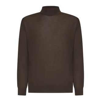 D4.0 Rippstrick-Pullover mit Stehkragen - - Knitwear - Herren - Braun - S