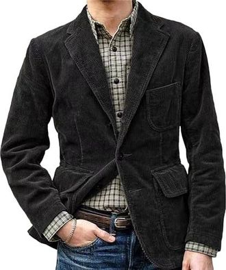 Generic Blazer d&eacute;contract&eacute; en velours c&ocirc;tel&eacute; pour homme - Style vintage et d&eacute;contract&eacute; - Revers crant&eacute; - Pour affaires, d&icirc;ner, costume de sport, Noir, XXL