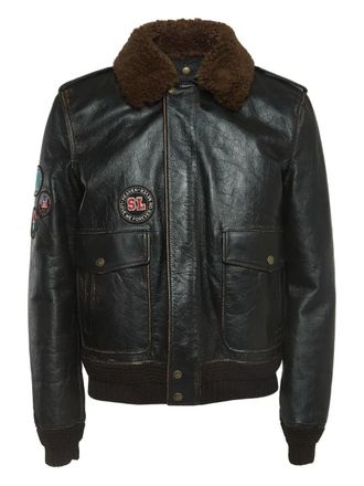 Saint Laurent veste en cuir à patch logo (2023) - Marron