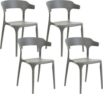 Beliani Esszimmerstuhl 4er Set Wei&szlig; Kunststoff Stapelbar Skandi Modern f&uuml;r Innen- und Au&szlig;enbereich Garten Terrasse Balkon Wohnzimmer Esszimmer