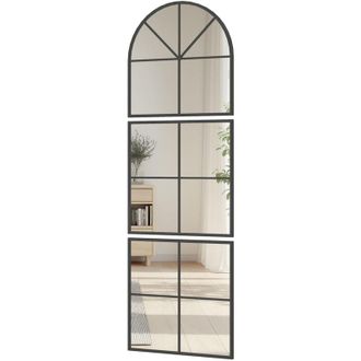 HOMCOM Homcom - Miroir atelier - miroir triptyque métal 60x180 cm - miroir mural style verrière ensemble de 3 pièces - noir