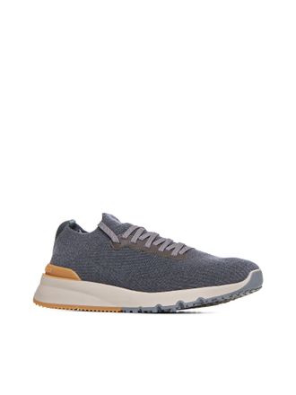 Brunello Cucinelli Mens Sneakers, Wool Knit, Grey Trainers