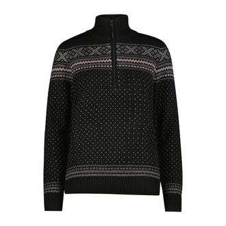 F.lli Campagnolo Knitted Damen Pullover Half Zip mit Wolle Nero Gr. 40 atmungsaktiver Wooltech Midlayer mit Kragen & sportlicher Passform f&uuml;r Alltag & Outdoor