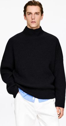 Arket Pullover Aus Wolle Und Baumwolle Mit Stehkragen -Blau