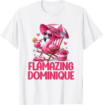 BDAZ Flamazing Dominique Rosa Flamingo, Tropische Strandszene, Damen T-Shirt