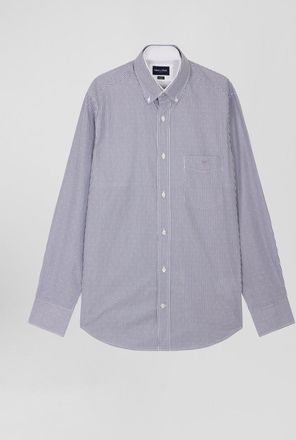 Eden Park Chemise En Coton Jacquard Bleu Marine &Agrave; Rayures B&acirc;tons Coupe Regular