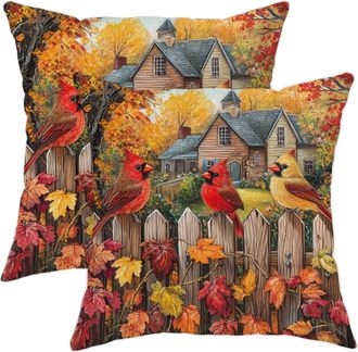 Generic Fall-Kardinalvogel Kissenbezug Mit Rei&szlig;verschluss Kissenh&uuml;lle Atmungsaktiv Kissenh&uuml;llen F&uuml;r Sofa Balkon Schlafzimmer 45X45Cm 2Er Set