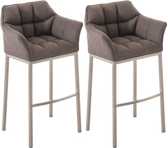 Clp Barhocker 2er Set mit Lehne Damaso, Barst&uuml;hle gepolstert mit Stoffbezug, Vierfu&szlig;gestelle aus Metall, Tresenhocker bis 240 kg belastbar, Farbe:grau, Ge