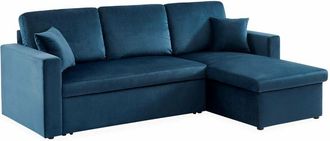 Sweeek Sweeek - 3-Sitzer Ecksofa mit Samtbezug und Schlaffunktion, Samt, Blau