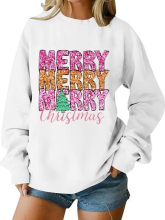 Generic Pull décontracté « Merry Christmas » pour femme, chandail classique à imprimé de lettres de Noël, chandail amusant pour les vacances, chemisiers pour 