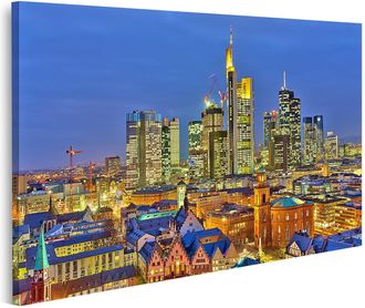 Islandburner Bild auf Leinwand Frankfurt Skyline bei Nacht Stadtansicht Lichter und Wolkenkratzer Bilder Wandbilder Poster