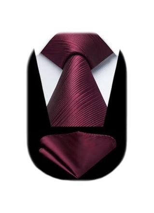 Hisdern Cravate Homme Bourgogne Cravates et Pochette Mariage &Eacute;l&eacute;gant Ensemble de Cravate Mouchoir