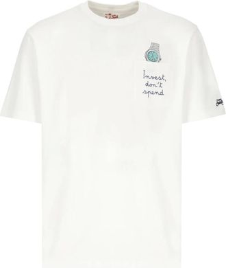 Saint Barth Homme, Tops, Blanc, Taille: S T-shirt en coton brod&eacute; avec poche