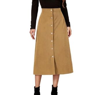 Generic Jupe-short longue pour femme - Jupe longue en velours c&ocirc;tel&eacute; - Jupe unie &eacute;lastique - Taille haute - Coupe d&eacute;contract&eacute;e - Style d&eacute;contract&eacute; - Tendance 