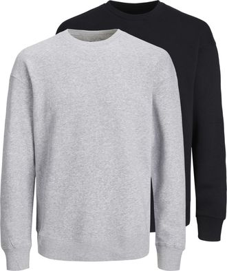 Jack & Jones Herren Jjebradley Sweat Crew 2pk Mp Sweatshirt, Black/Pack:Black+lgm, XL