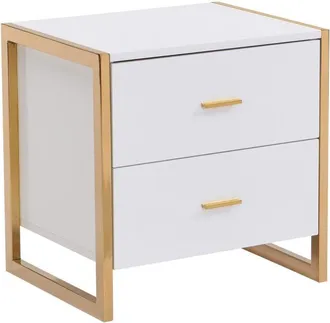 Vente-Unique Pascal Morabito - Table de chevet 2 tiroirs - mdf - Blanc laqu&eacute; et dor&eacute; - ombrelia de