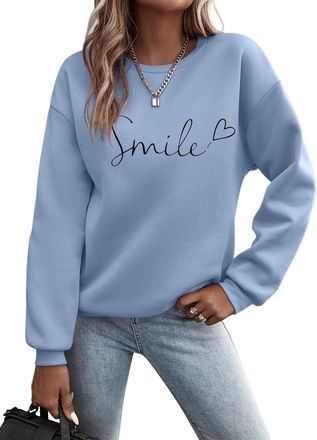Minetom Pullover Damen Herbst Winter Sweatshirt Rundhals Langarm Pulli Frauen Oberteil Sweatshirts ohne Kapuze A Blau XXL