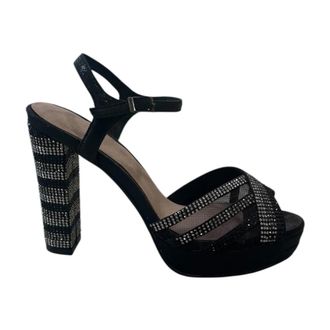 Menbur Sandale mit Strasssteinen- breitem Absatz und Plateau - - Shoes - Damen - Schwarzk - 39 EU