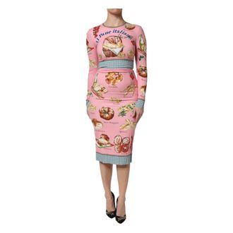 Dolce & Gabbana Rosa Geb&auml;ckmuster Bodycon Midi Kleid - - Dresses - Damen - Mehrfarbig - 2XL