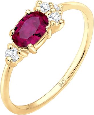 Elli PREMIUM Ring Damen Verlobungsring mit Synthetischem Rubin und Zirkonia Kristallen in 925 Sterling Silber Vergoldet