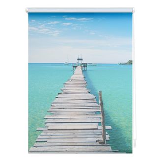 LICHTBLICK Klemmfix Tageslicht-Rollo mit Motiv, ohne Bohren, Blickdicht, Seitenzugrollo, Made in Germany, EL Mar - Blau 120 cm x 150 cm (B x L)